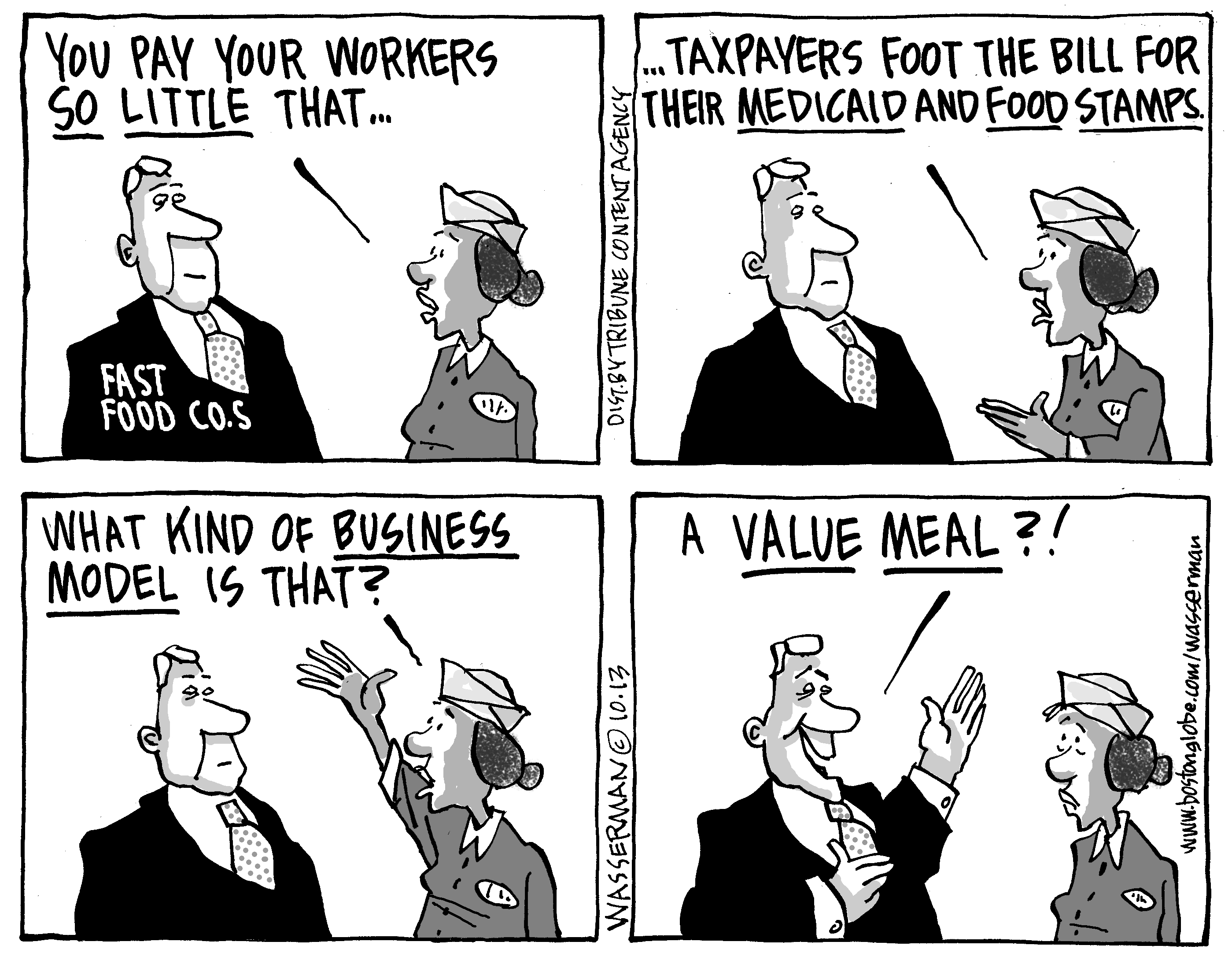 Editorial cartoon: Fast food wages - The Boston Globe