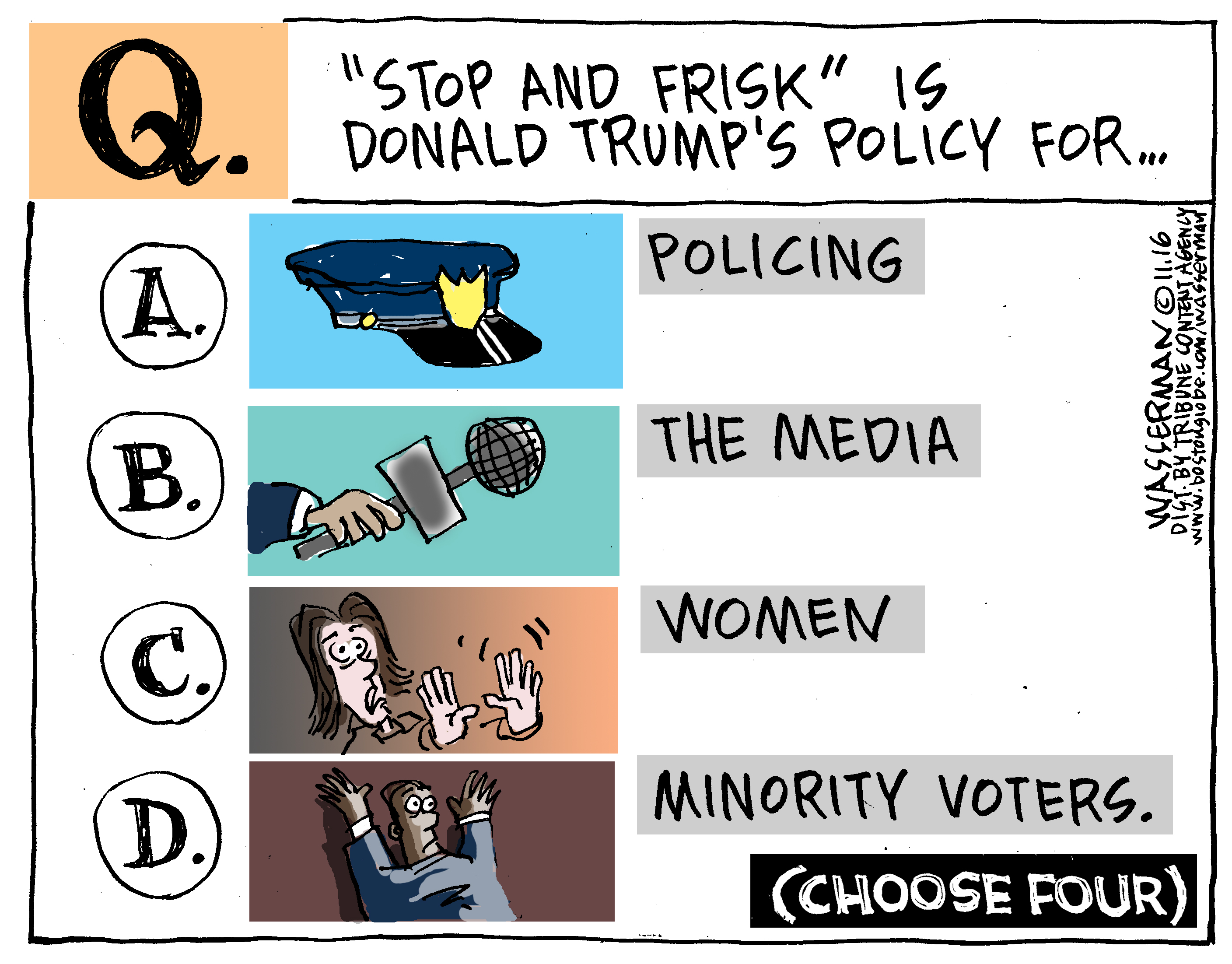 Editorial cartoon: Trump’s stop-and-frisk policy - The Boston Globe
