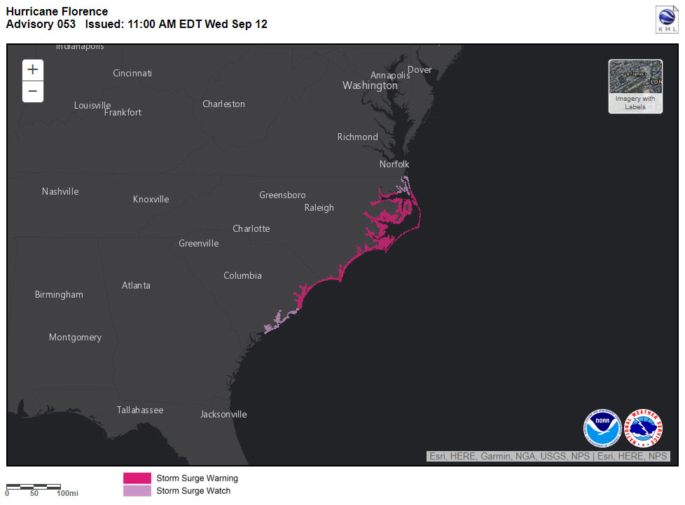 These maps shed light on Hurricane Florence’s new projected path - The ...