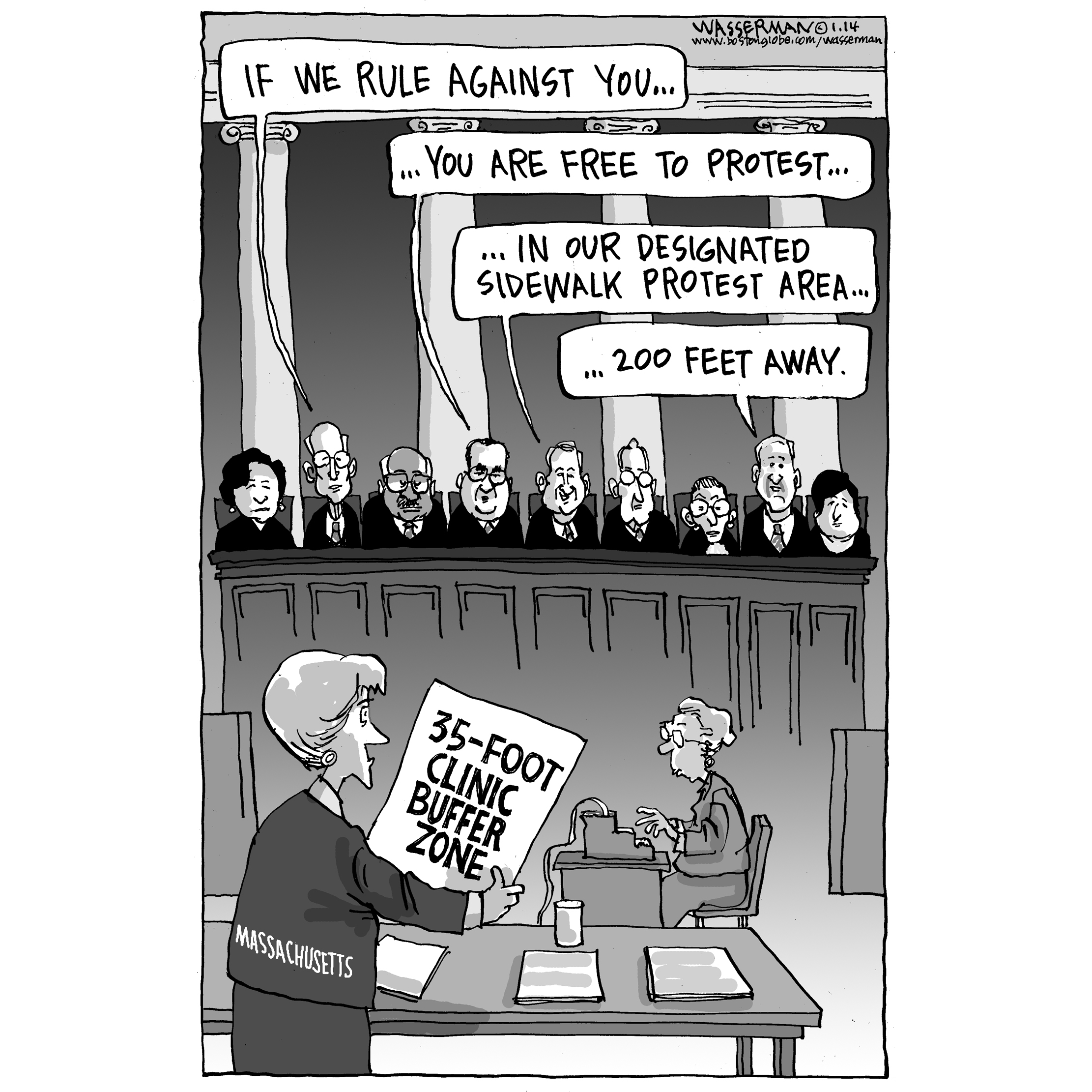 Editorial cartoon: Court considers clinic buffer zones - The Boston Globe