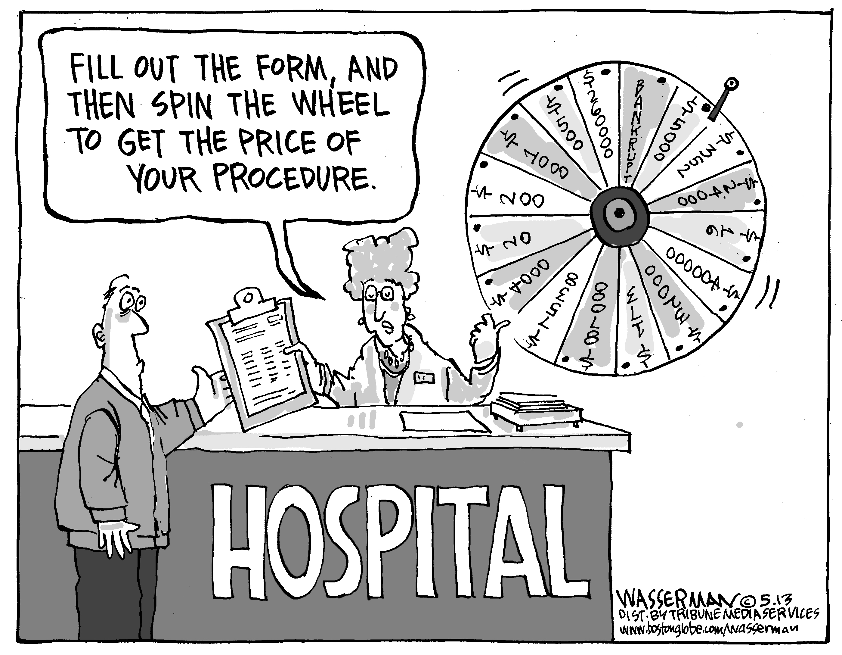 Editorial cartoon: Guess your hospital fee - The Boston Globe