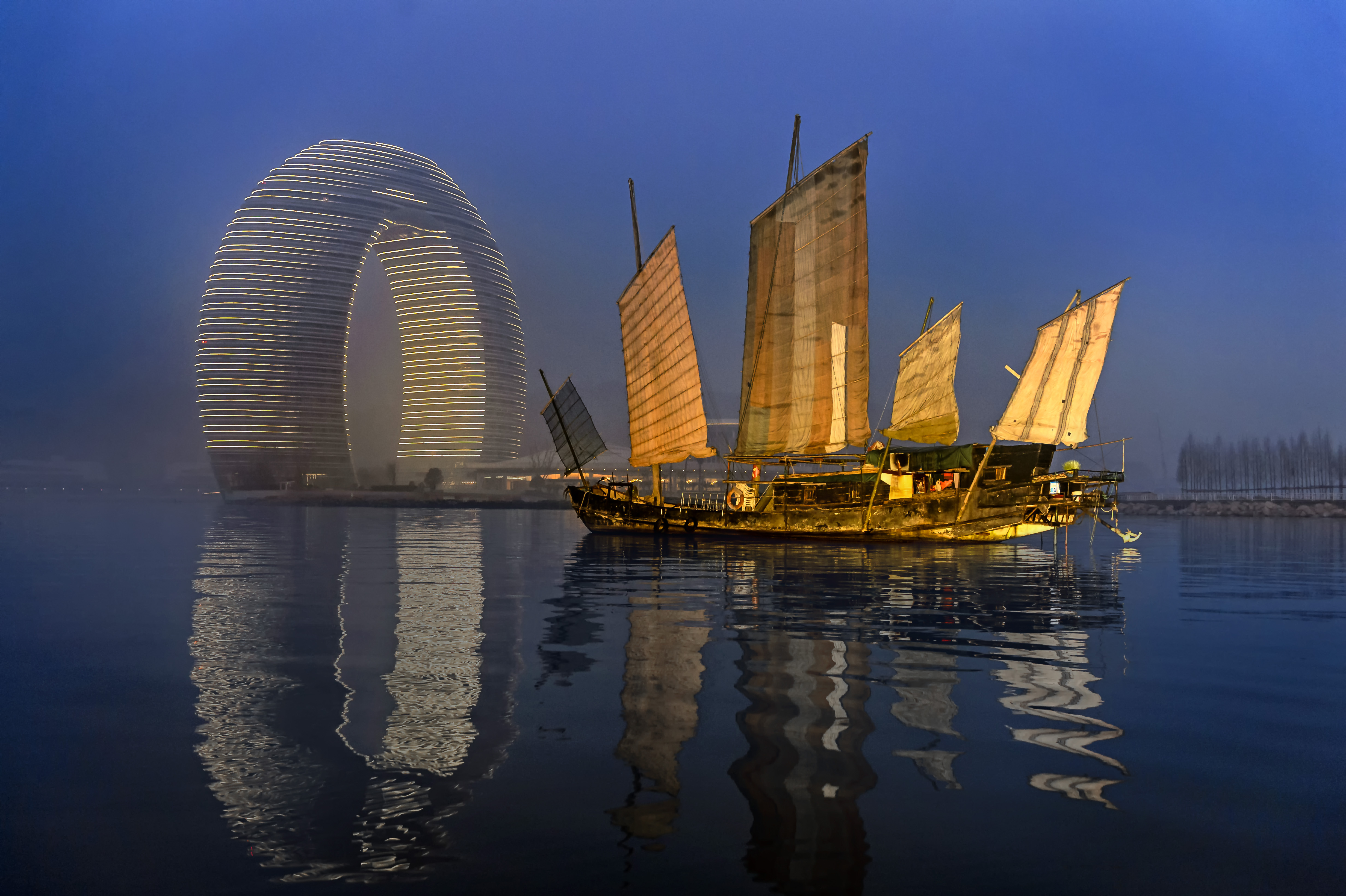 Chinese Junk At Night