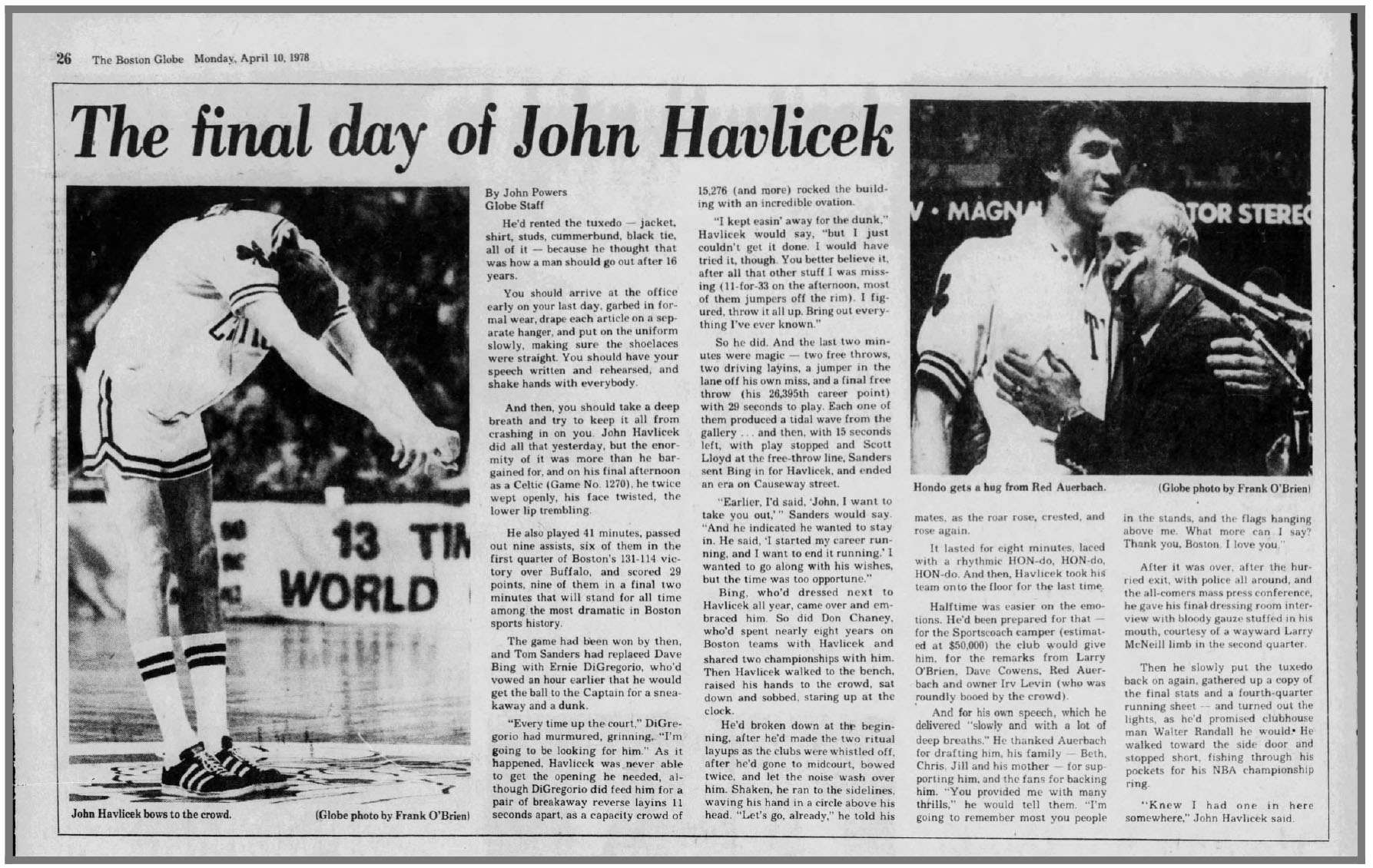 Read Leigh Montville and Will McDonough on John Havlicek’s final game ...