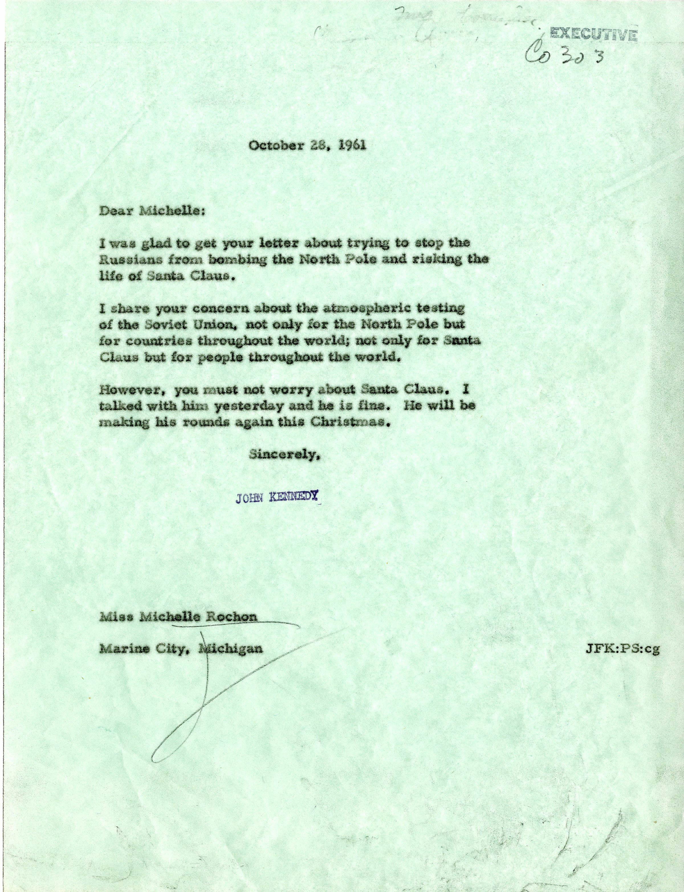 In 1961, JFK sent a reassuring note about Santa - The Boston Globe