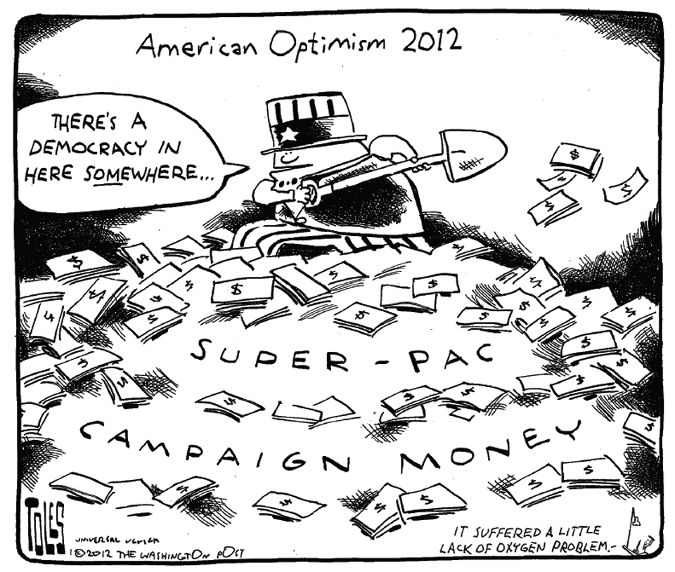 Editorial cartoon: Shoveling through the Super-PACs - The Boston Globe